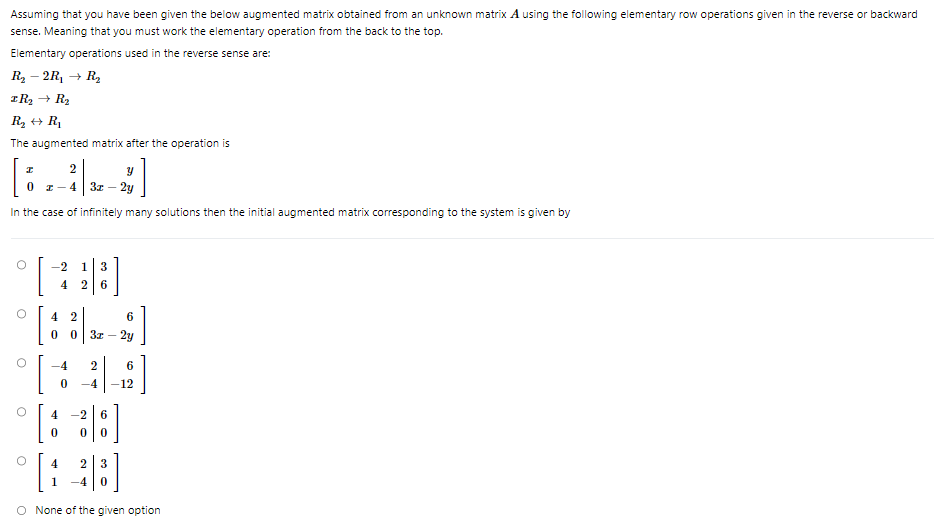 Solved Assuming that you have been given the below augmented | Chegg.com