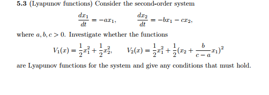 Solved 5.3 (Lyapunov functions) Consider the second-order | Chegg.com