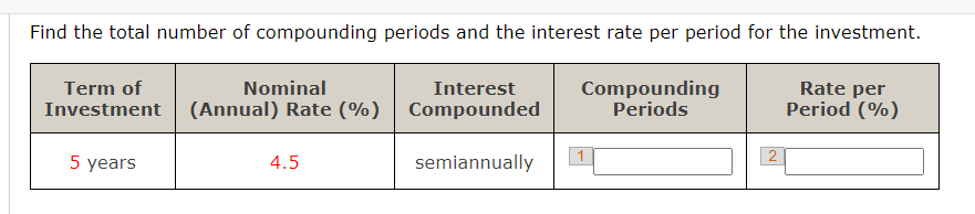 Solved Find the total number of compounding periods and the | Chegg.com