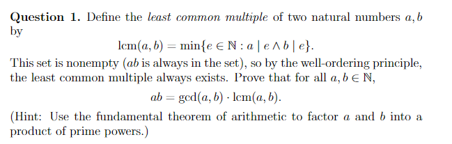 Solved Question 1. Define the least common multiple of two | Chegg.com