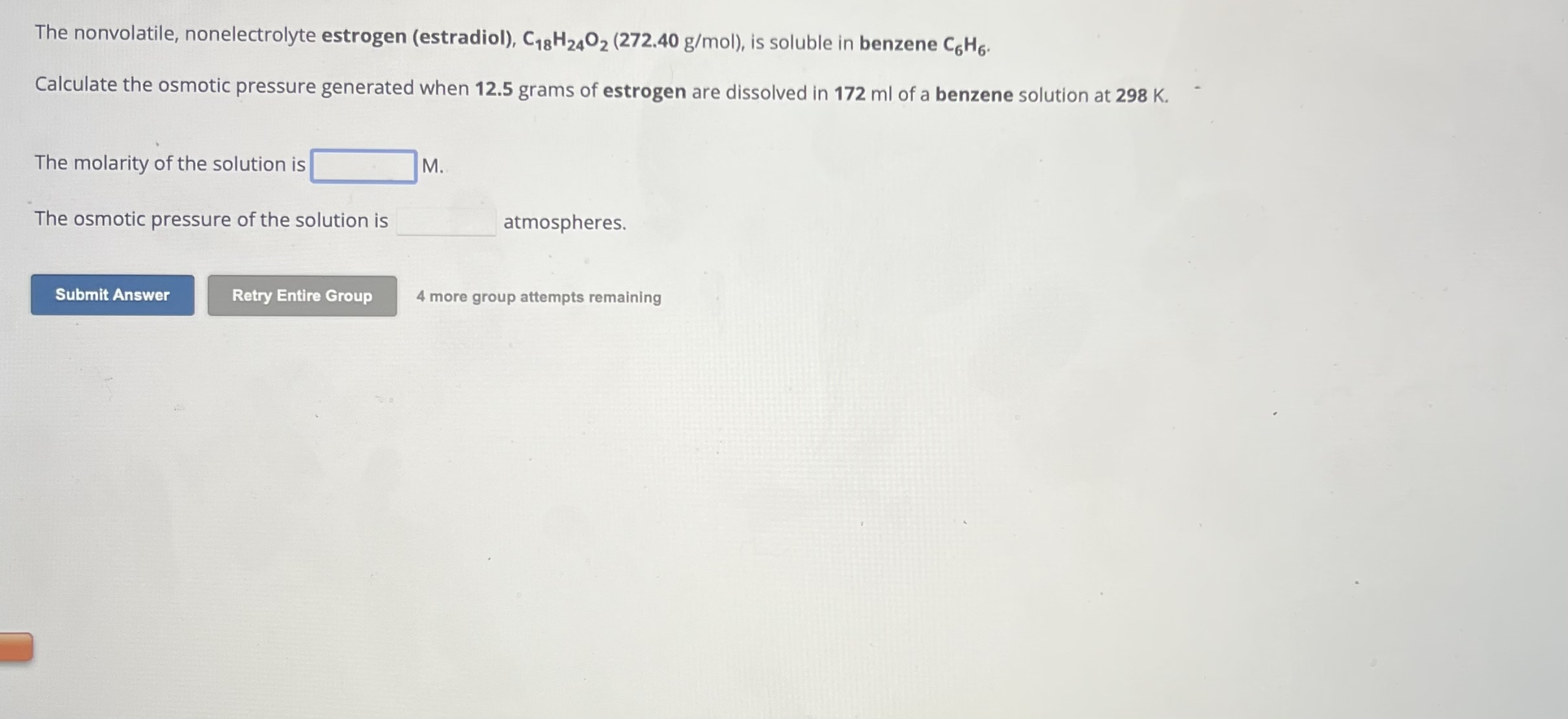 Solved The nonvolatile, nonelectrolyte estrogen (estradiol), | Chegg.com
