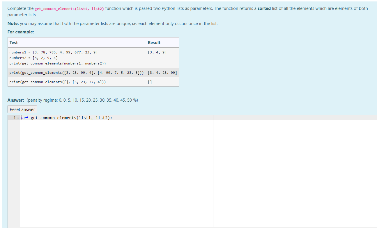 Solved Complete the get_common_elements(listi, list2) | Chegg.com