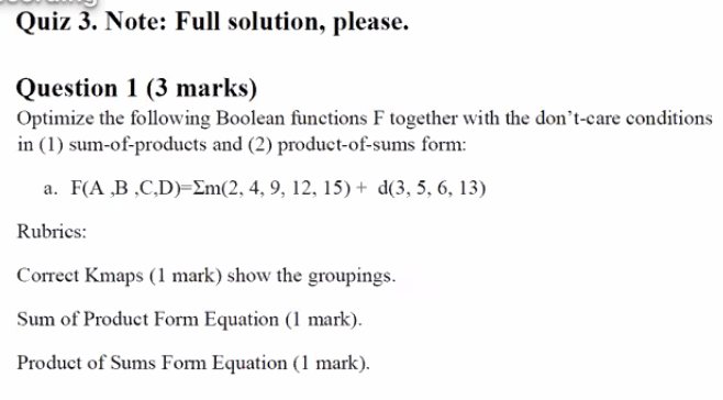 Solved Quiz 3. Note: Full solution, please. Question 1 (3 | Chegg.com