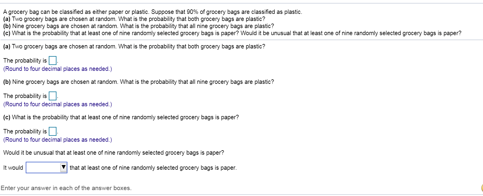 Solved A grocery bag can be classified as either paper or | Chegg.com