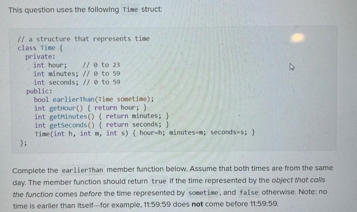 Solved This Question Uses The Following Time Struct A