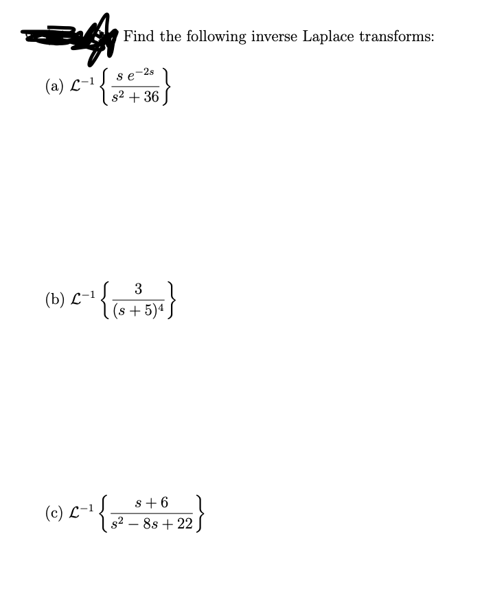 Solved Find the following inverse Laplace transforms: (a) | Chegg.com
