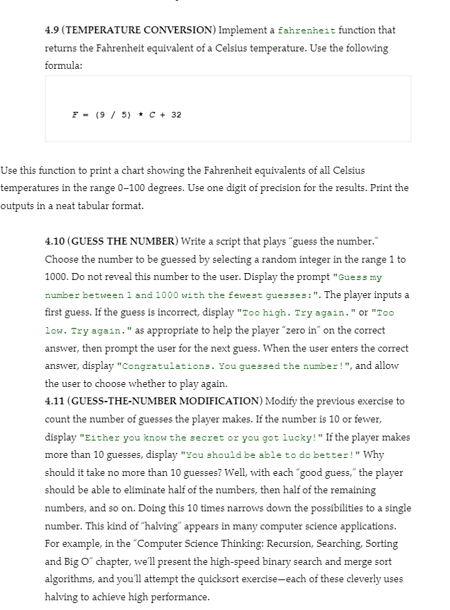 Solved 4.9 (TEMPERATURE CONVERSION) Implement a fahrenheit | Chegg.com