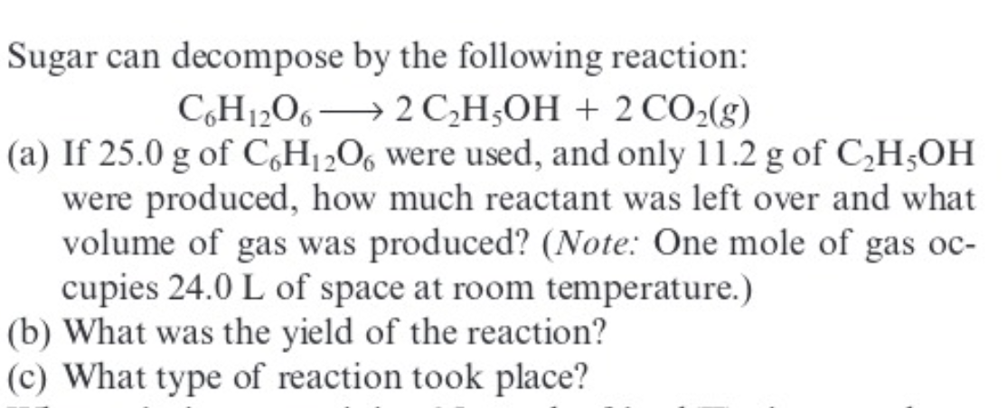 Solved Sugar can decompose by the following reaction: CH | Chegg.com