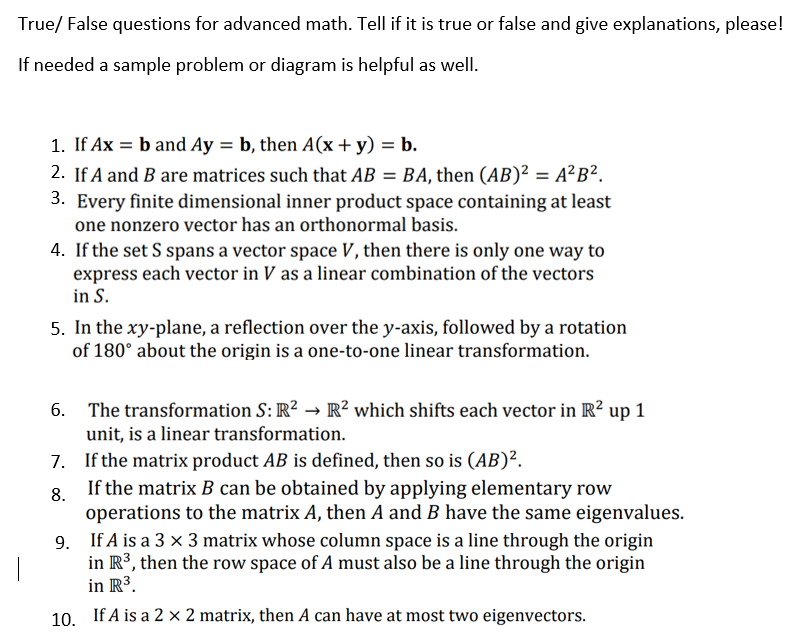 Solved True False questions for advanced math. Tell if it is | Chegg.com