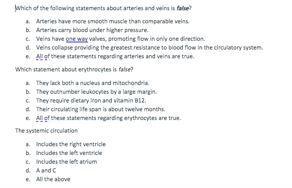 Solved Which of the following statements about arteries and | Chegg.com