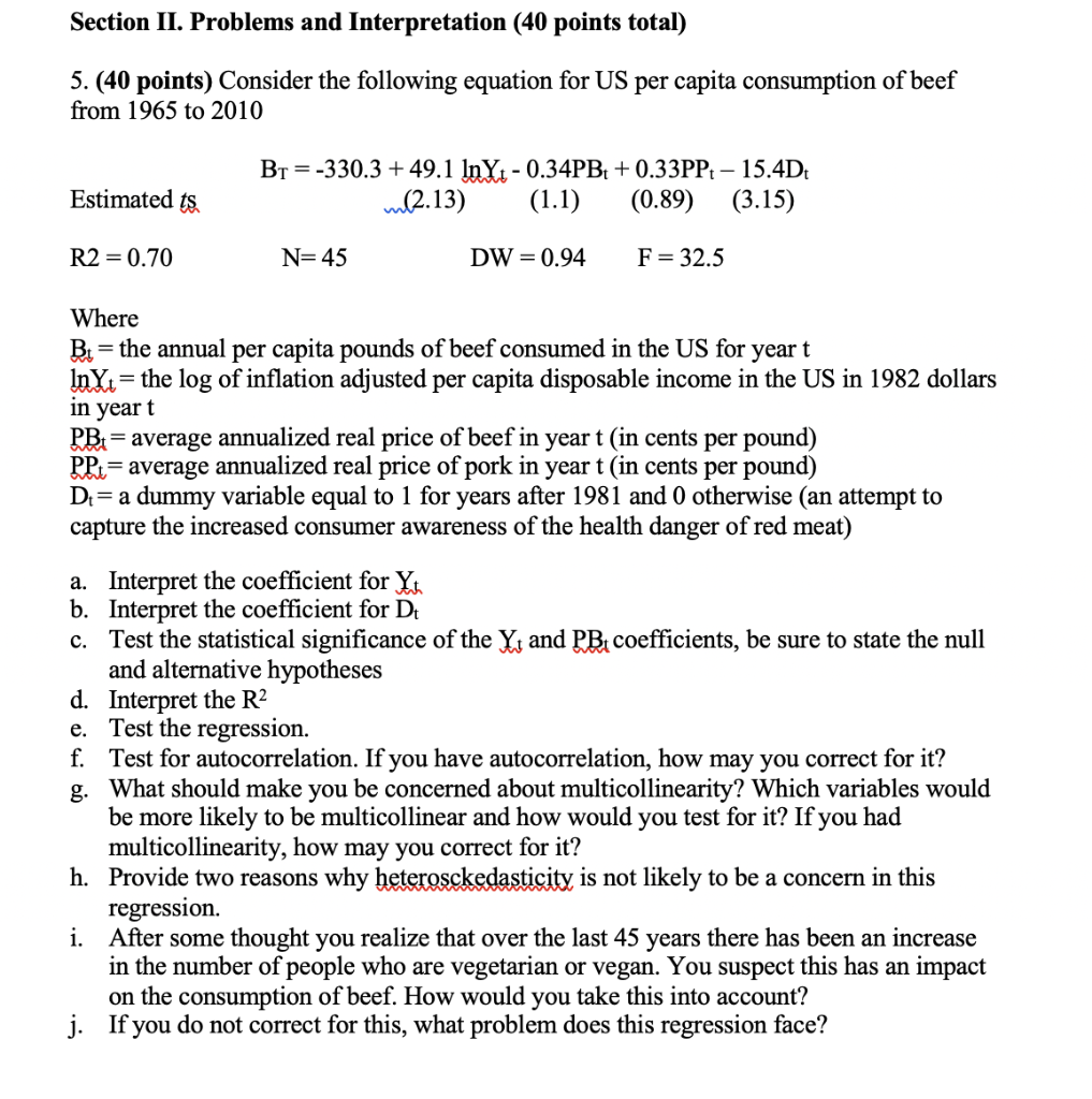 Solved Section II. Problems and Interpretation (40 points | Chegg.com