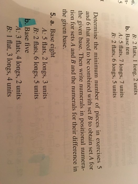 Solved n, B: 2 flats, 1 long, 2 units n- b. Base ten A: 5 | Chegg.com