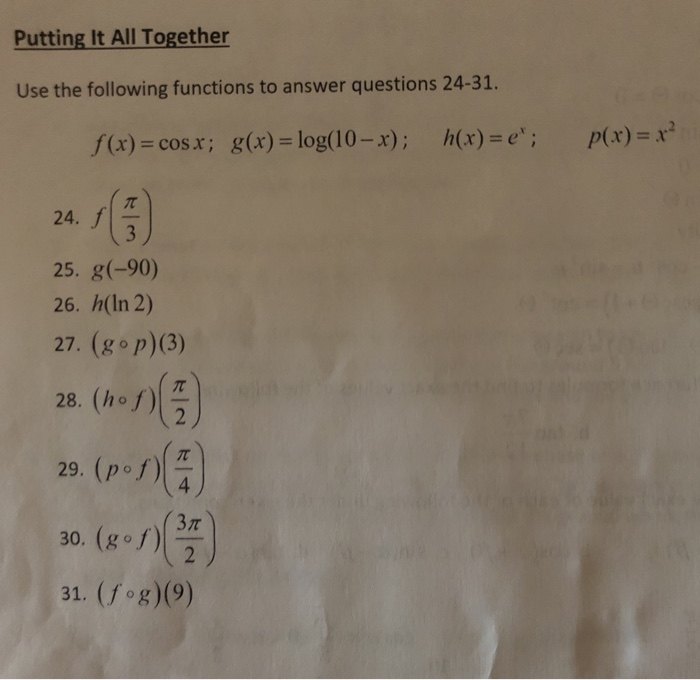 Solved Putting It All Together Use The Following Functions