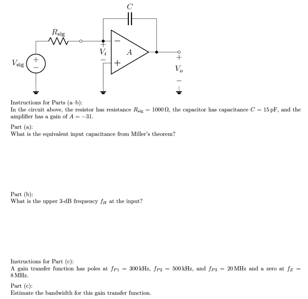Solved 1 Rsig w - A Vsig + Instructions for Parts (a-b): In | Chegg.com