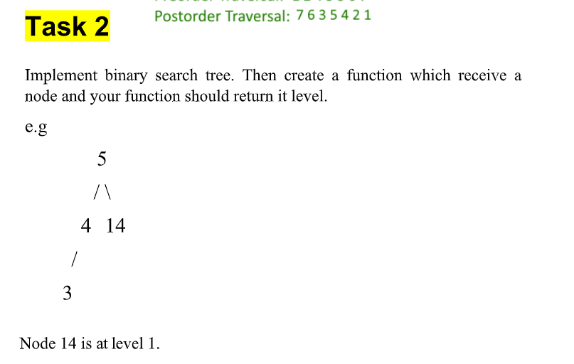 Solved Postorder Traversal: 76 3 5 4 2 1 Task 2 Implement | Chegg.com