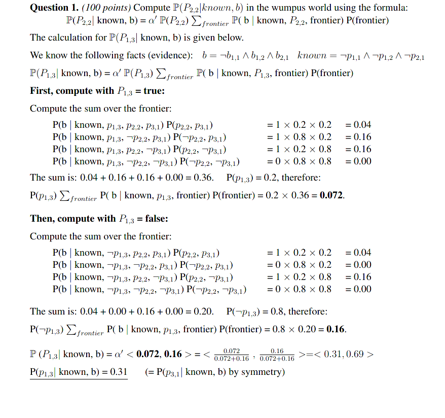 Solved Question 1. (100 points) Compute P(P2,2∣ known, b) in | Chegg.com