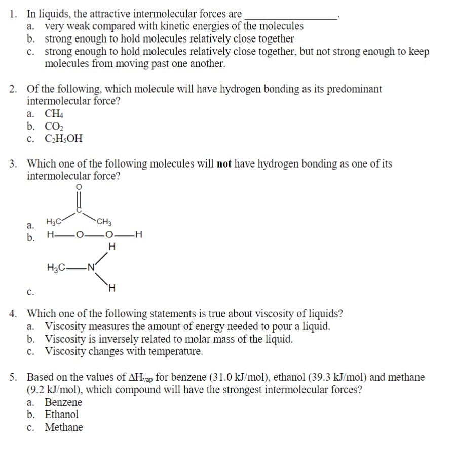 Solved In liquids, the attractive intermolecular forces | Chegg.com