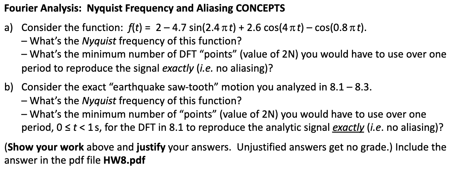 Solved Fourier Analysis: Nyquist Frequency and Aliasing | Chegg.com