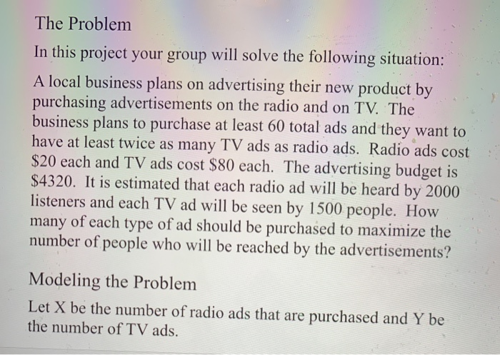 Solved The Problem In this project your group will solve the | Chegg.com
