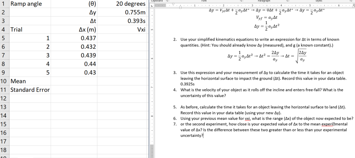 Solved Styles 1 Ramp angle 2 20 degrees 0.755m 0.393s Vxi | Chegg.com