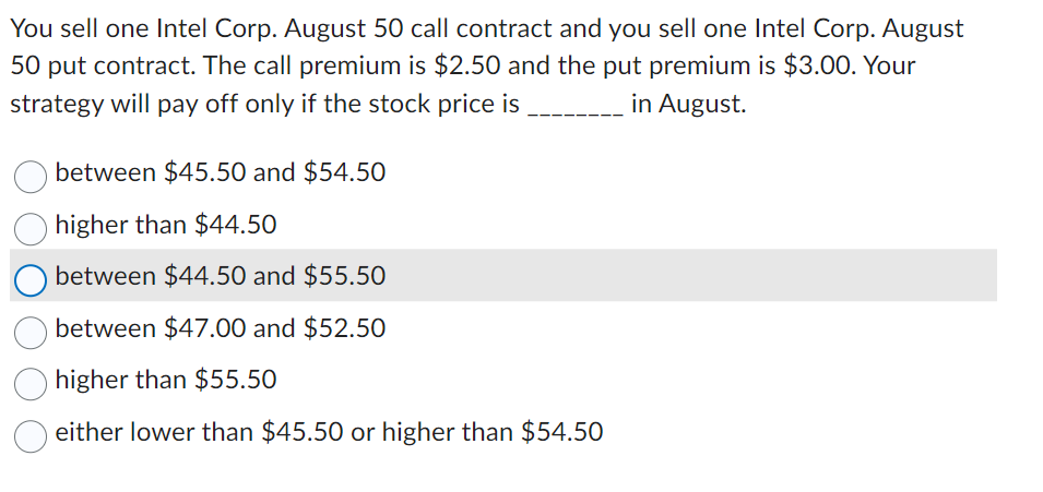 Solved You sell one Intel Corp. August 50 call contract and | Chegg.com