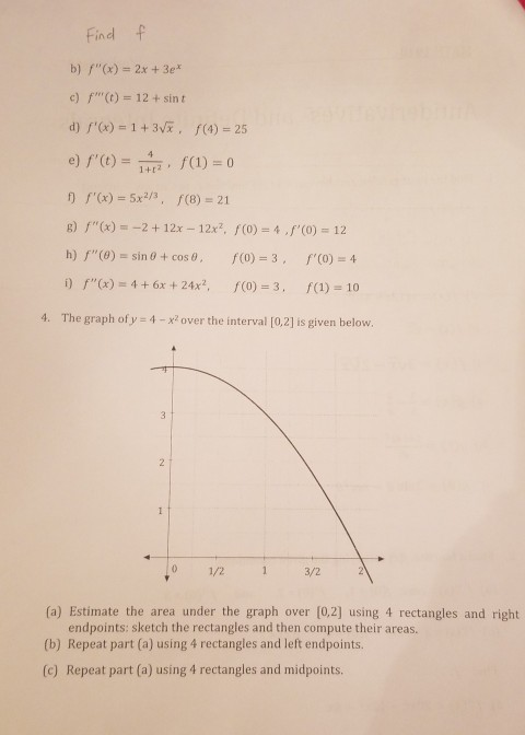 Solved Find f b) f"(x) 2x+3e 12 + sin t c) f"(t) d) f'(x)- | Chegg.com