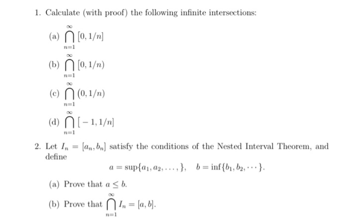 Solved 1. Calculate (with proof) the following infinite | Chegg.com