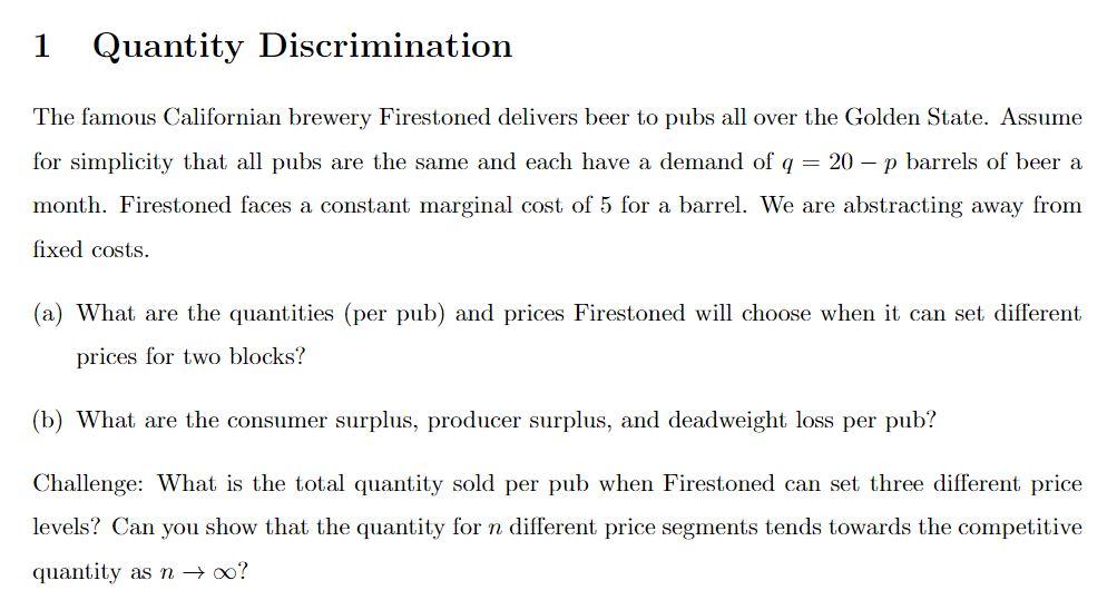 Solved 1 Quantity Discrimination The famous Californian | Chegg.com