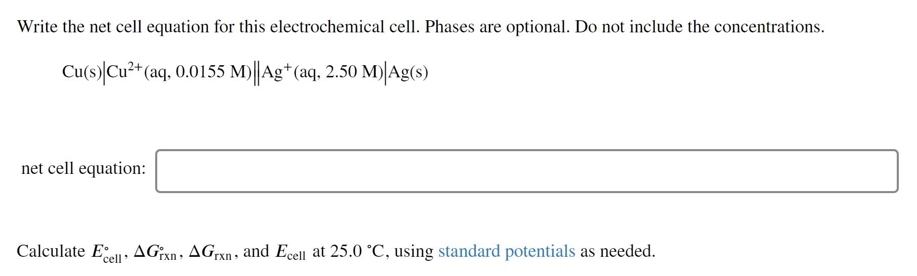 Solved Write the net cell equation for this electrochemical | Chegg.com