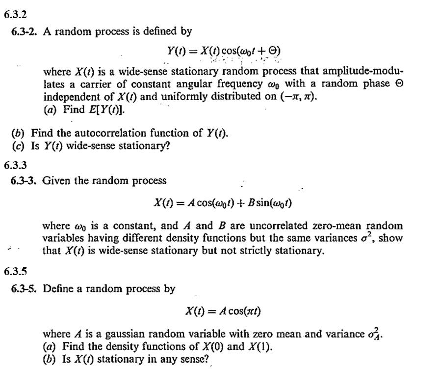 Solved 6.3.2 6.3-2. A random process is defined by Y(O)= | Chegg.com