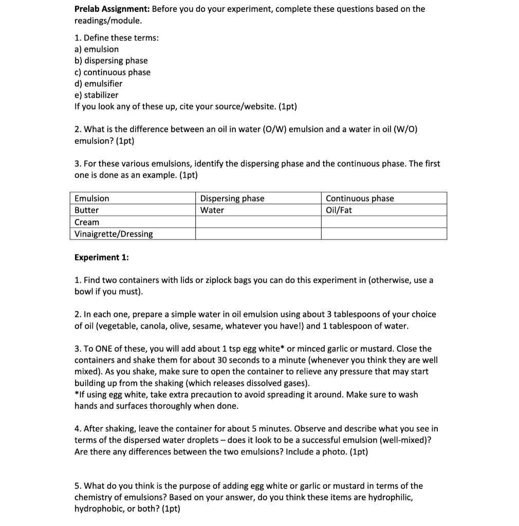 Solved Prelab Assignment: Before you do your experiment, | Chegg.com