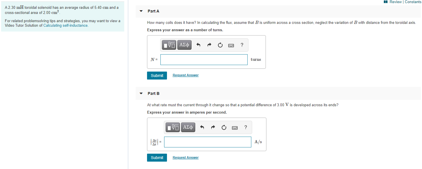 Solved Review Constants Part A A 2.30 mH toroidal solenoid | Chegg.com