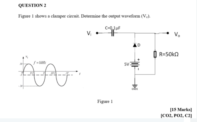 Solved QUESTION 2 Figure 1 shows a clamper circuit. | Chegg.com