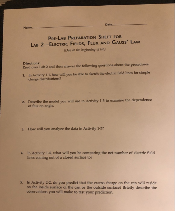 Solved Date Name PRE-LAB PREPARATION SHEET FOR LAB | Chegg.com