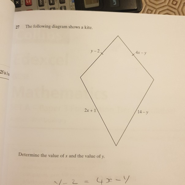 Solved 27 The following diagram shows a kite. y-2 / 4x - y | Chegg.com
