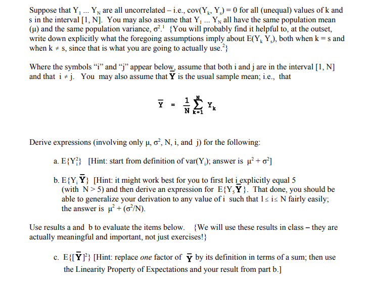 Solved Suppose that Y1…YN are all uncorrelated-i.e., | Chegg.com