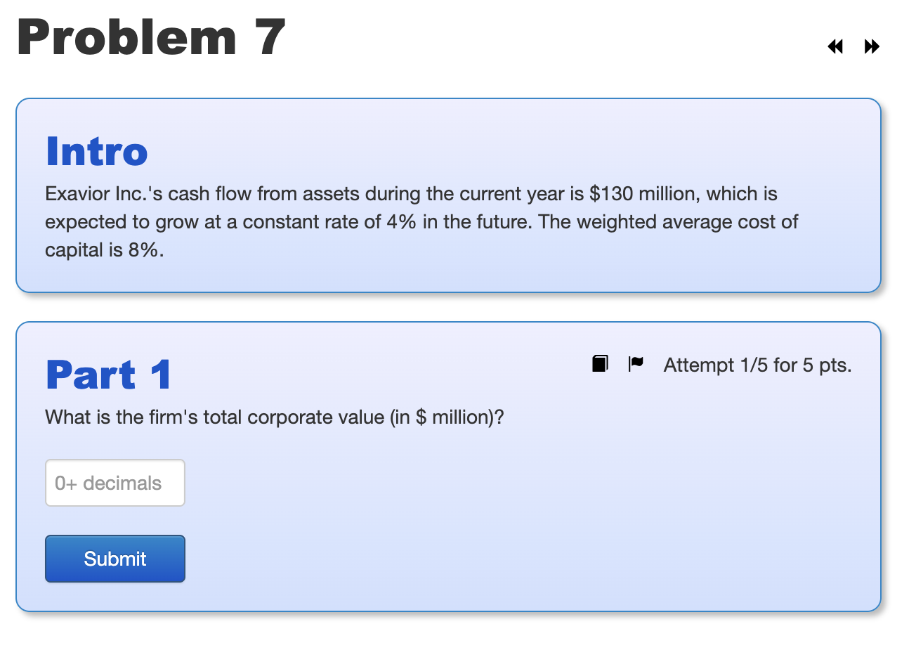 Solved Problem 7 Intro Exavior Inc.'s cash flow from assets | Chegg.com