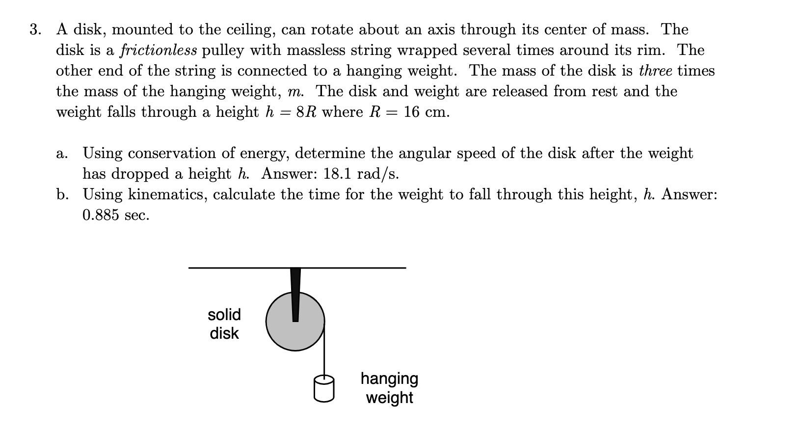 Solved A disk, mounted to the ceiling, can rotate about an | Chegg.com