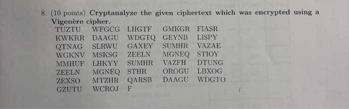 8. (10 points) Cryptanalyze the given ciphertext | Chegg.com