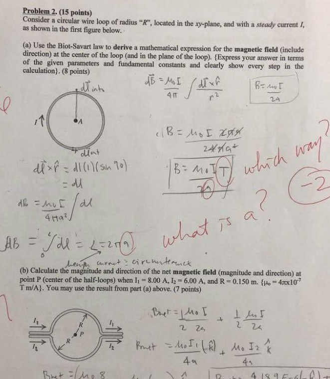 Solved Problem 2 15 Points Consider A Circular Wire Loop 