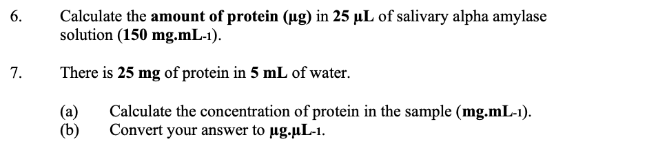 Solved 6. Calculate the amount of protein (ug) in 25 uL of | Chegg.com