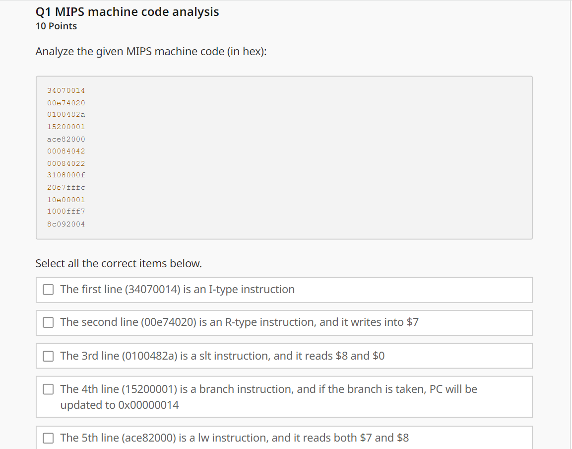 Solved Q1 MIPS machine code analysis 10 Points Analyze the | Chegg.com Solved Q1 MIPS machine code analysis 10 Points Analyze the | Chegg.com