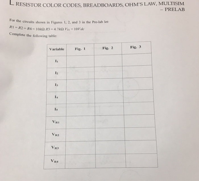 Solved L RESISTOR COLOR CODES, BREADBOARDS, OHM'S LAW, | Chegg.com