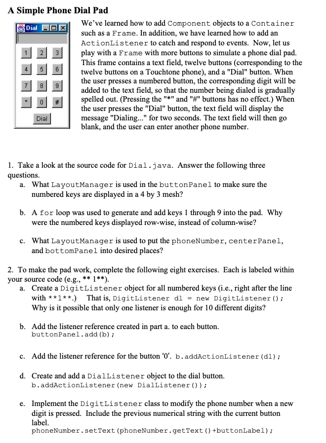 Solved Dial A Simple Phone Dial Pad We've learned how to add | Chegg.com