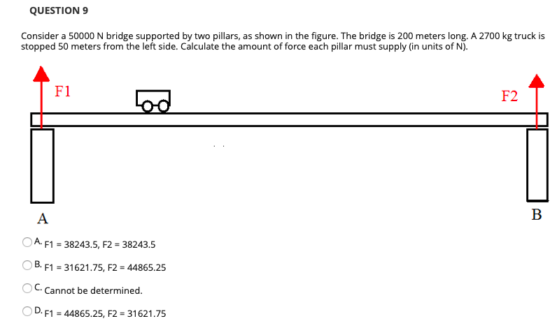Solved QUESTION 9 Consider a 50000 N bridge supported by two | Chegg.com