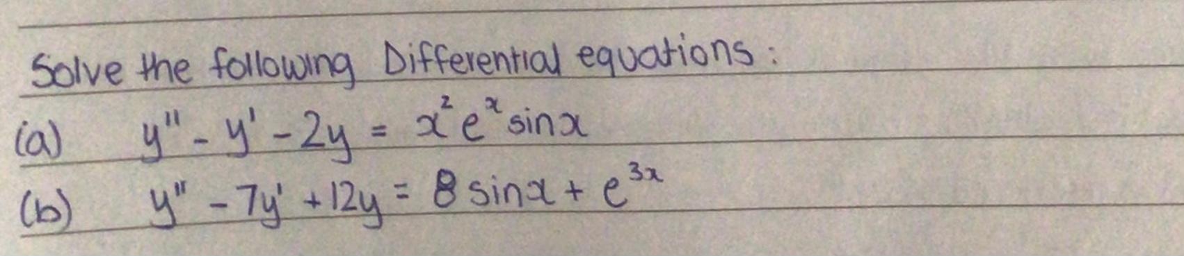 Solved Solve the following Differential equations : y Solved Solve the following Differential equations : y