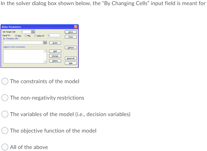 Solved In the solver dialog box shown below, the "By | Chegg.com