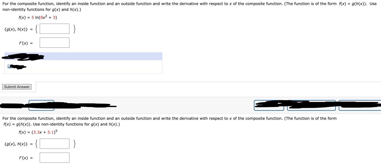 Solved For the composite function, identify an inside | Chegg.com