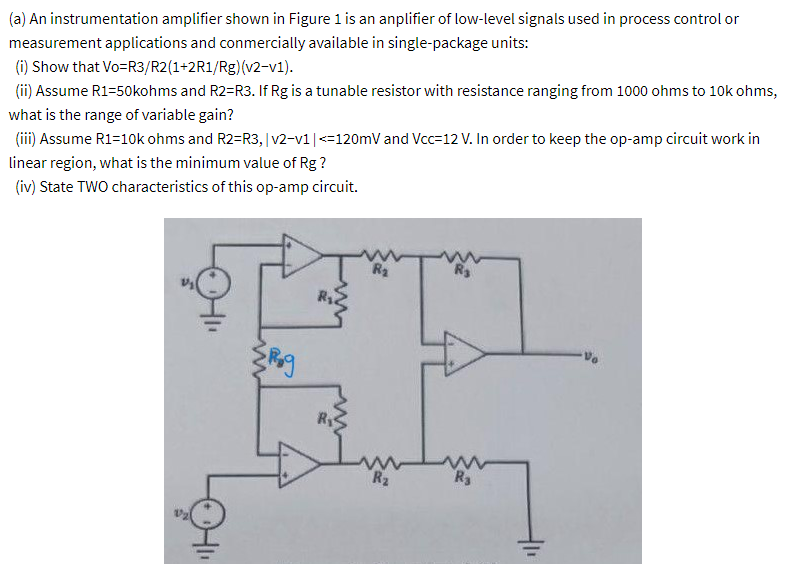 Solved (a) An instrumentation amplifier shown in Figure 1 is | Chegg.com