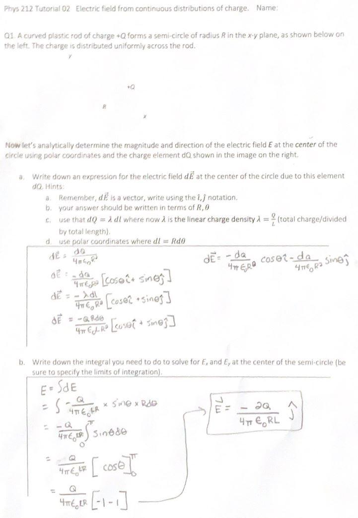 Solved Phys 212 Tutorial 02 Electric field from continuous | Chegg.com